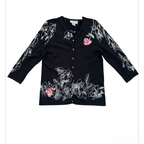 TanJay | Sweaters | Vintage Tanjay Black Artsy Cardigan Blazer Floral ...